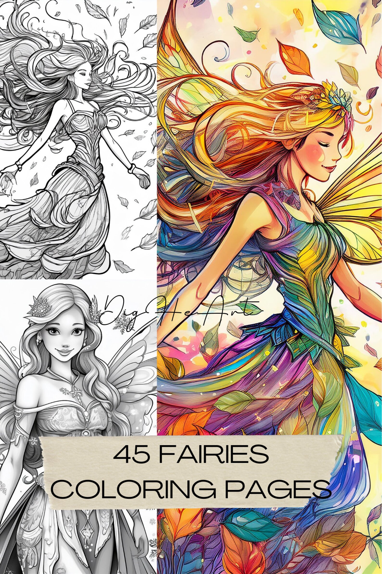 Fairies Coloring Pages for Kids and Adults, Adorable Fairies Book to ...