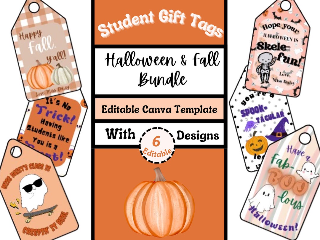 Editable Student Gift Tags for Fall or Halloween Canva Template ...