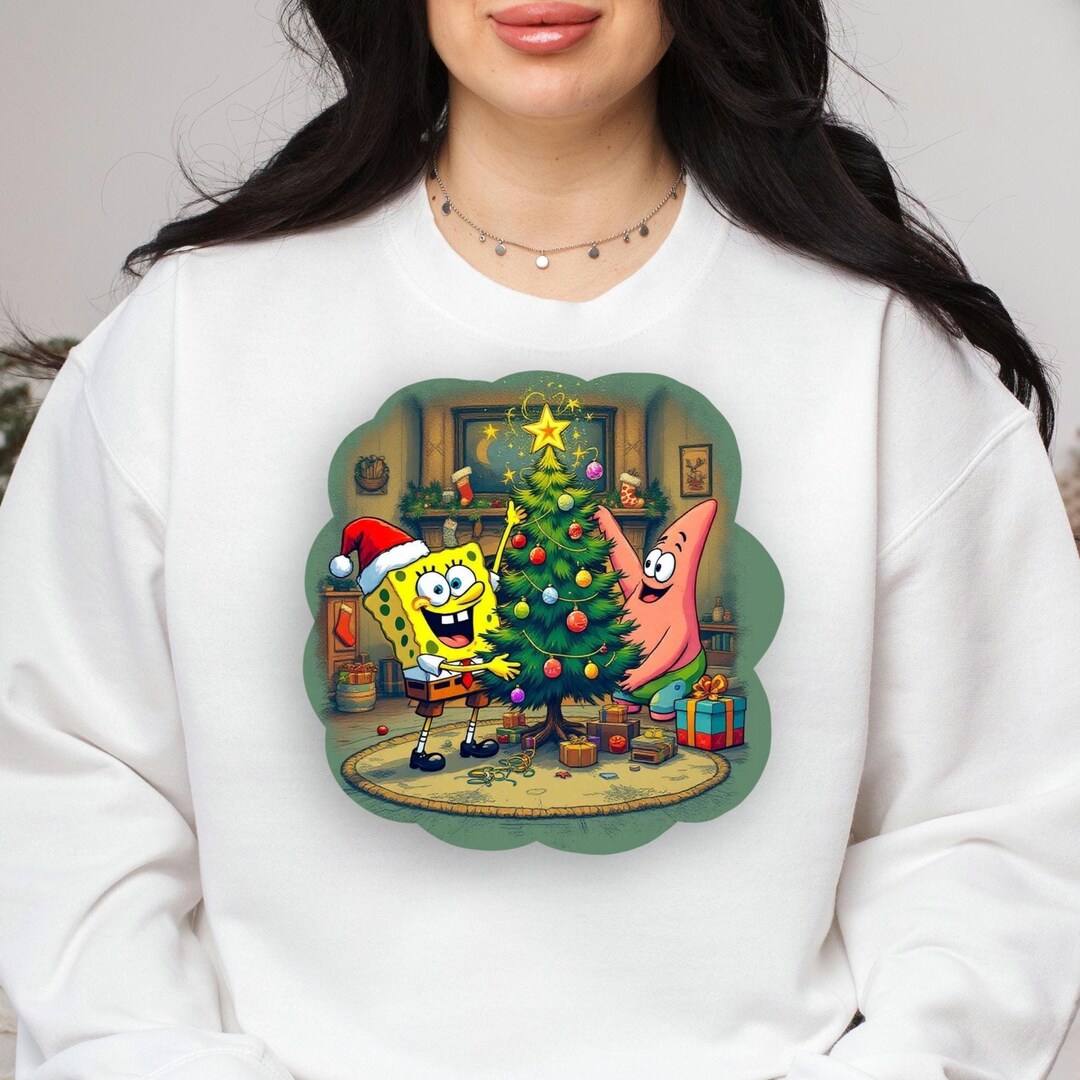 Festive Spongebob and Patrick Christmas PNG Retro Holiday Digital ...