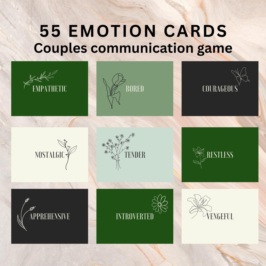 Printable Emotion Cards for Couples, 55 Mood Cards for Deeper ...