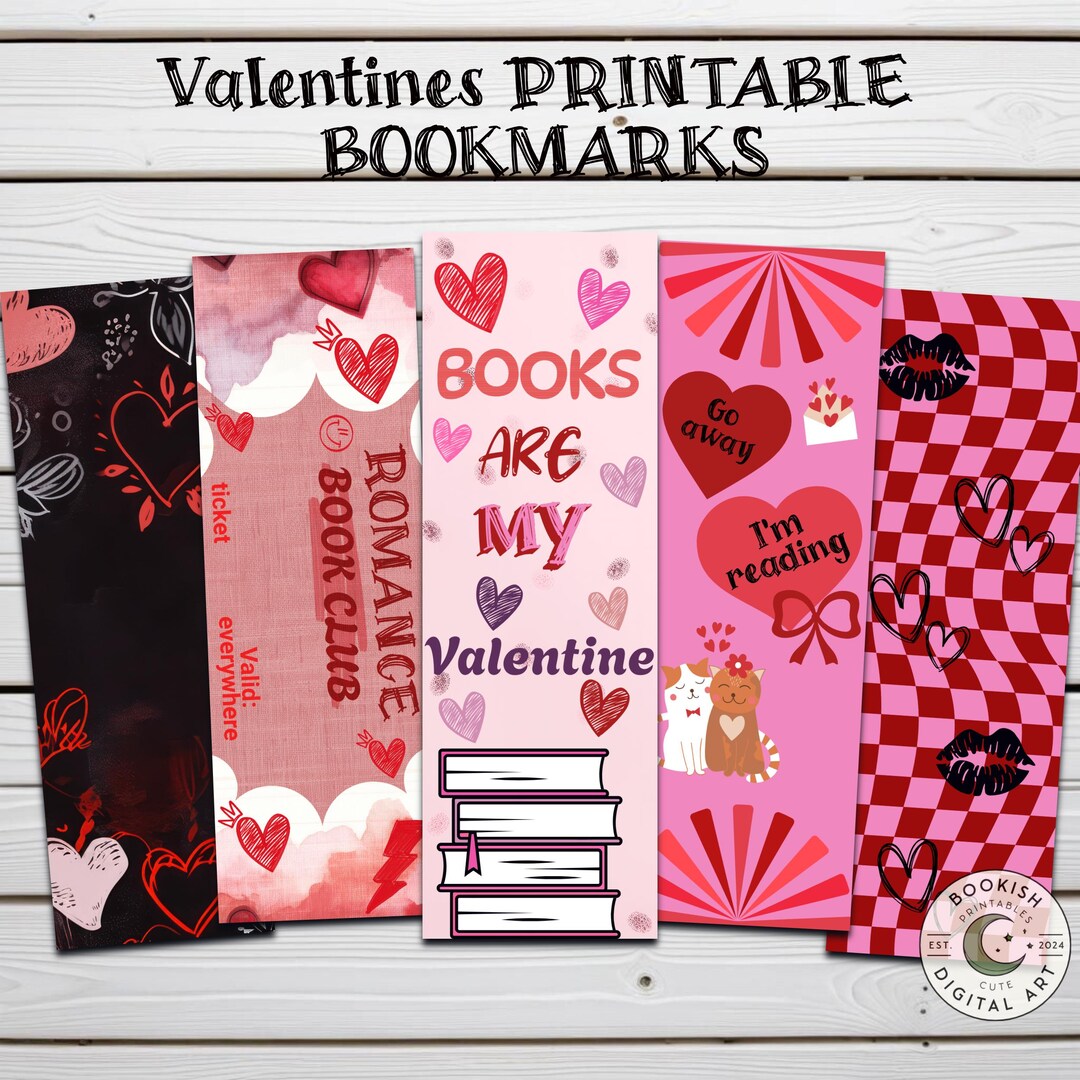 Cute Valentine Bookmarks, Printable Gifts for Book Lovers, Hearts, Cute ...