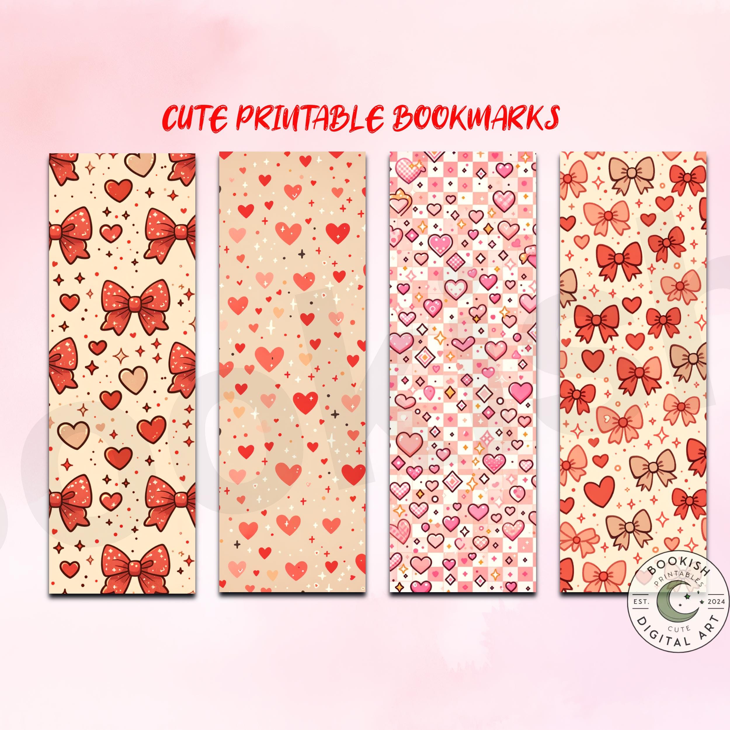 Cute Valentine Bookmarks, Printable Gifts for Book Lovers, Hearts, Cute ...
