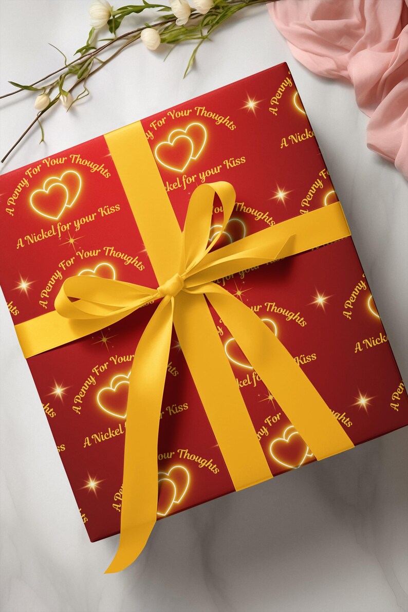 Red and Gold Wrapping Paper, Valentines Gift Wrap, Birthday Gift Wrap ...