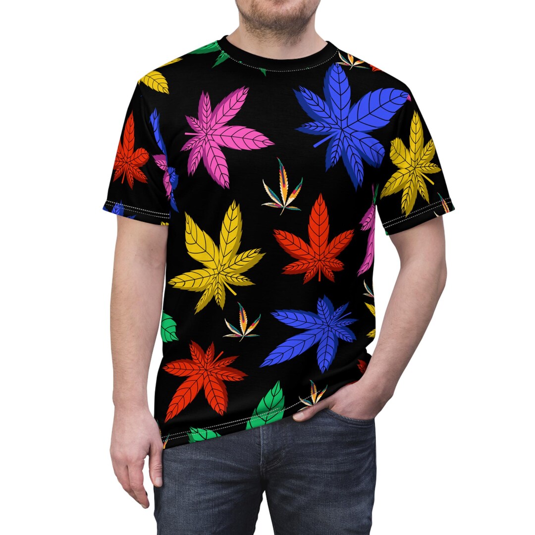 Colorful Ganja Unisex Tee Shirt, Marijuana Leaf Graphic Tee, Weed Lover ...