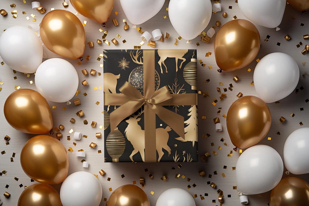 Black and Gold Wrapping Paper, Christmas Gift Wrap, Holiday Gift Wrap ...