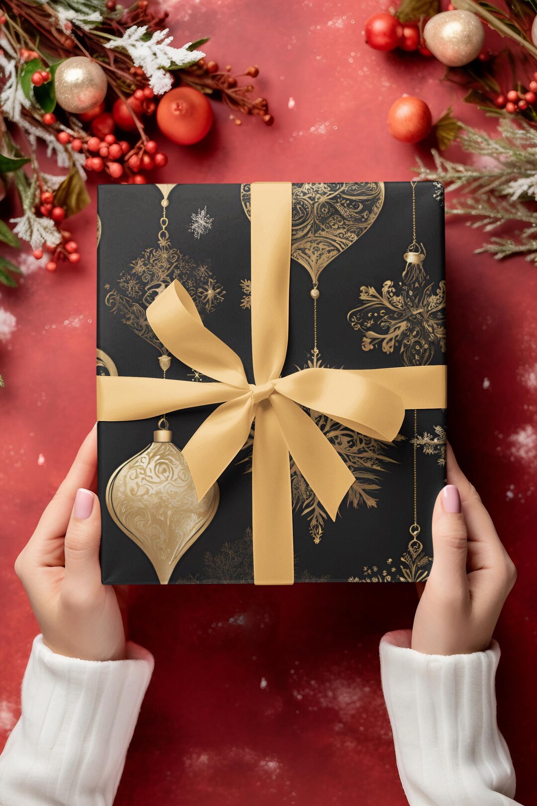 Black and Gold Wrapping Paper, Sophisticated Christmas Gift Wrap ...