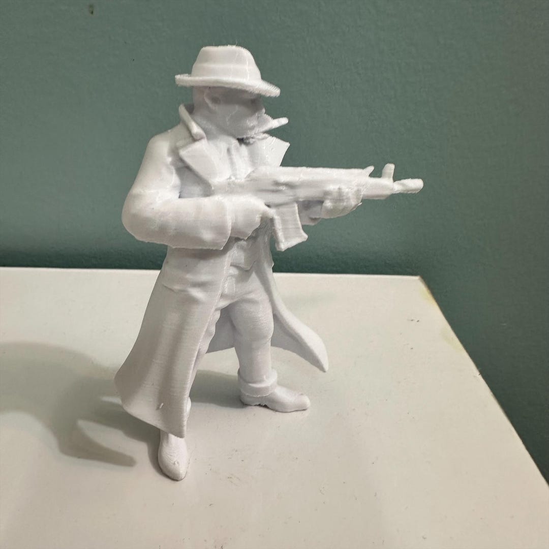 Gangster Action Figure With a Machine Gun, a Fedora Hat, Long Coat ...