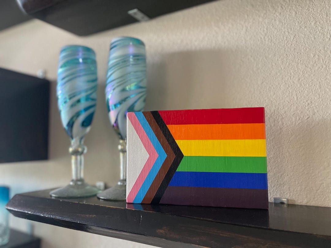 Progress Pride Flag | Handcrafted 3D Wooden Mini Wall Art | Glitter ...