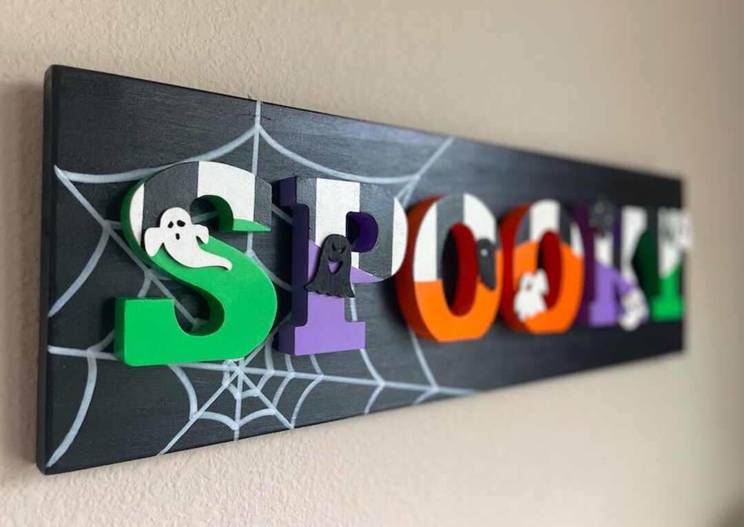 Halloween / Spooky Season Handpainted 3D Wooden Hanging Sign With ...