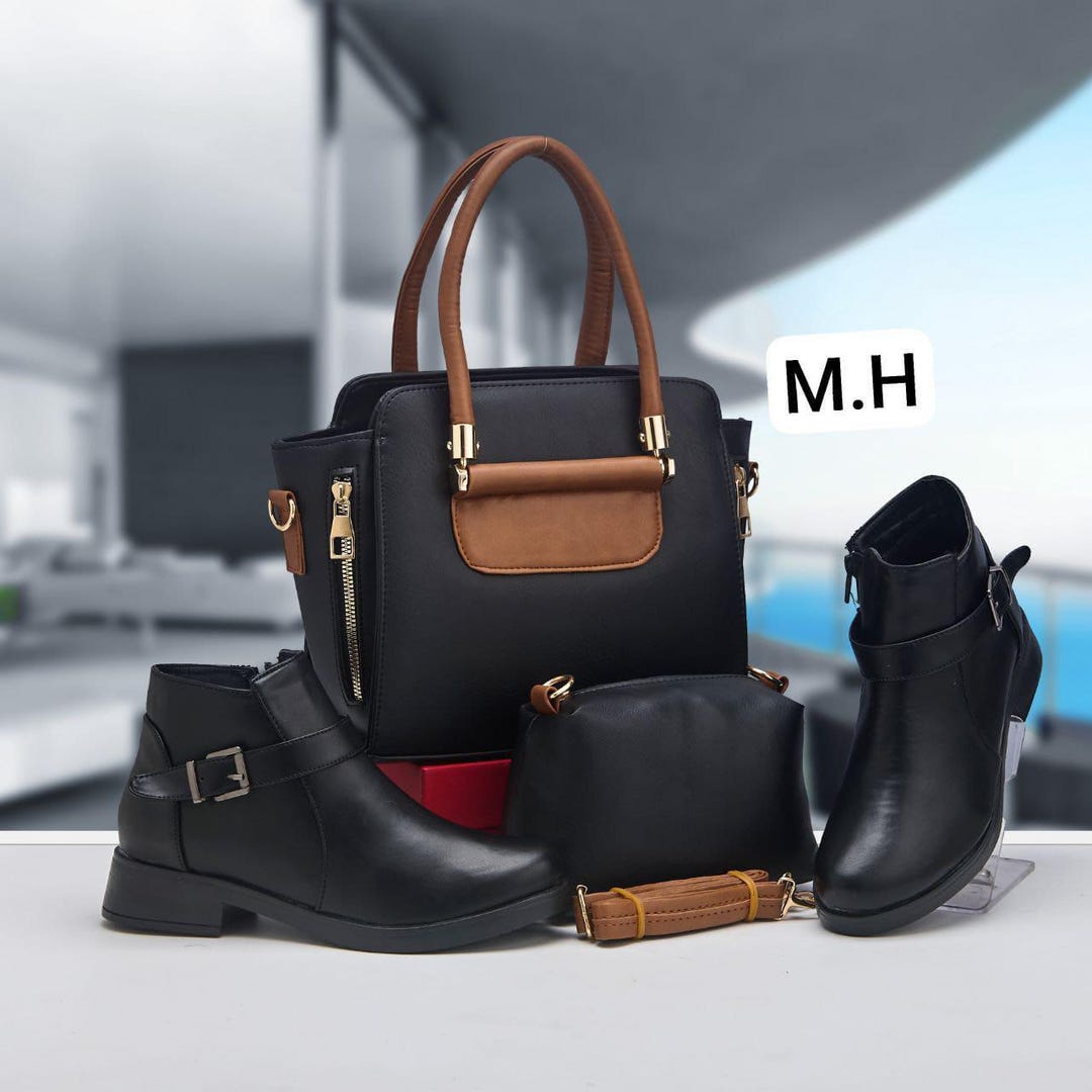Faux Leather Handbag and Ankle Boot Set – Matching Bag and Wallet - Etsy