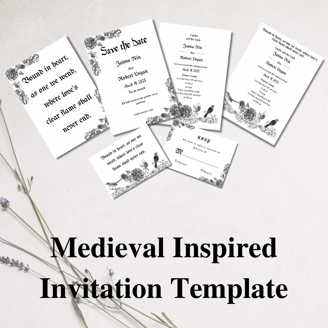 Medieval Themed Inivitation Card Template for Weddings Invitation With ...