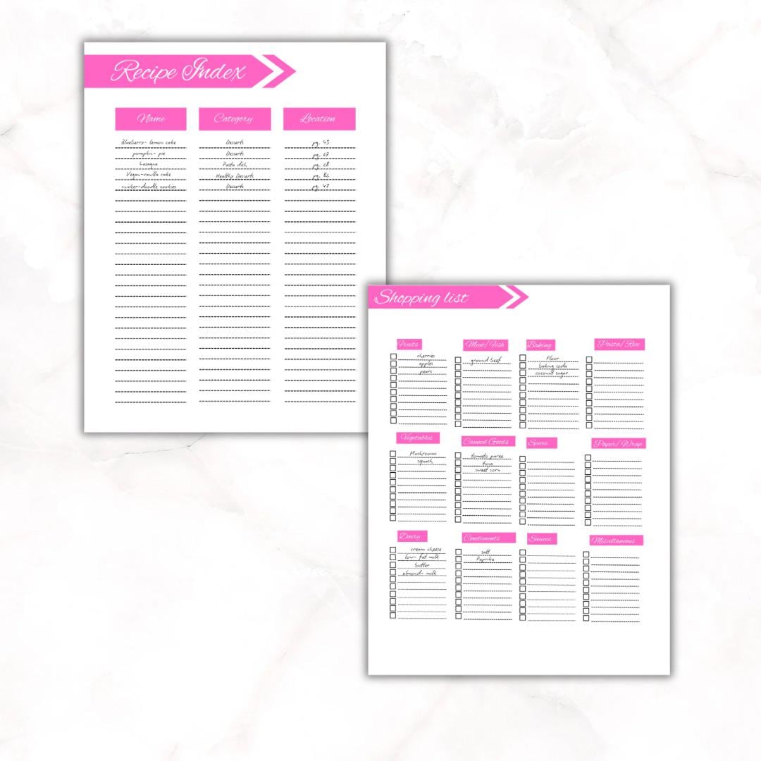 Recipe Index Template Simple List Filing for Bakery Recipe Organizer ...