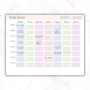 Weekly Planner Template Color Coded Calligraphy Schedule for Office ...