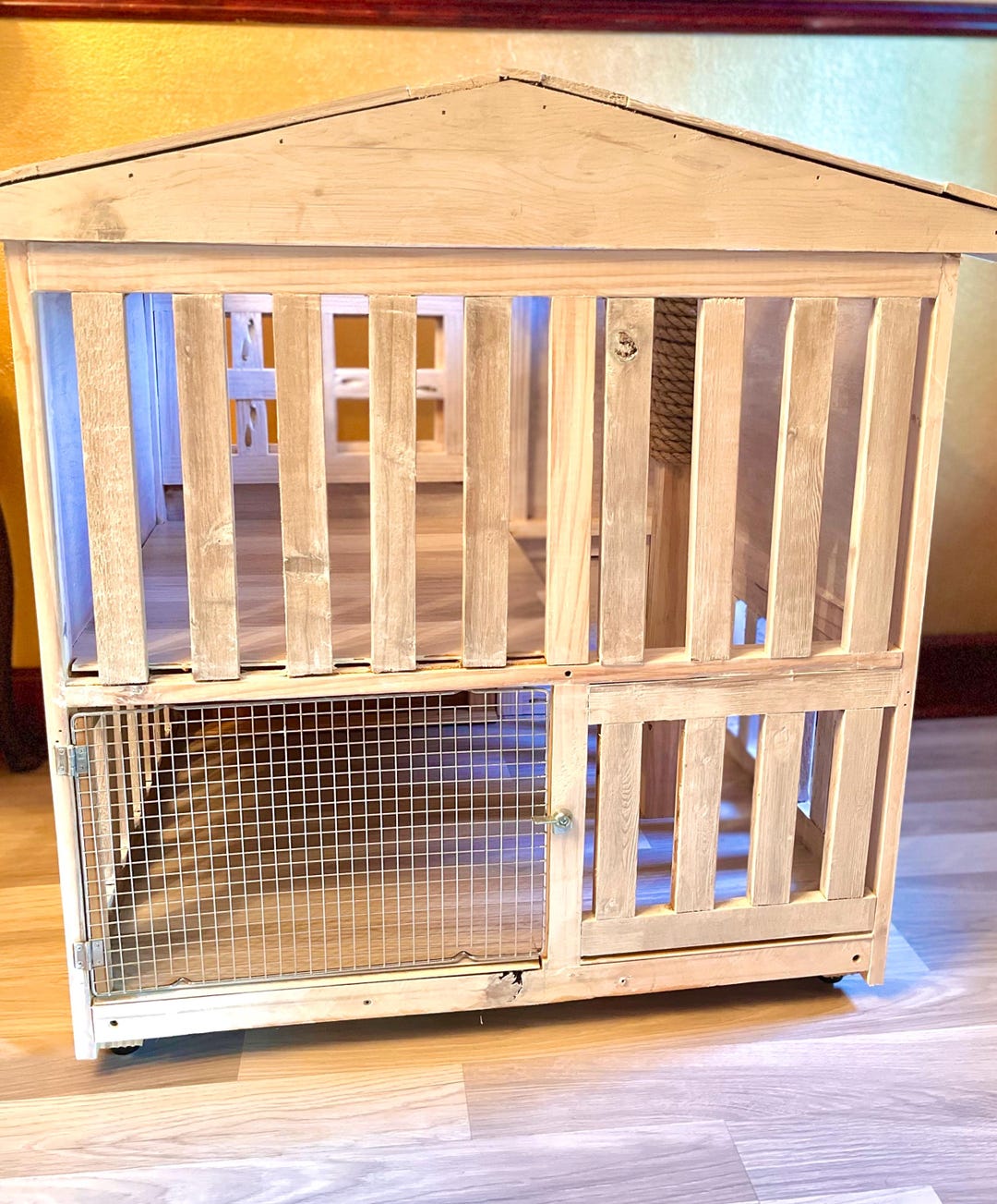 Farmhouse Cat House Two Level Floor Interior Small Pet House Rustic ...