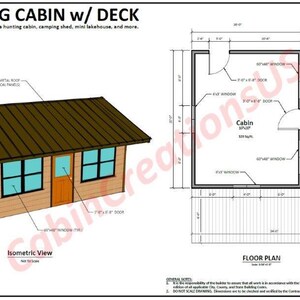 16'x20' Log Cabin W/ Deck - Plans. Open Concept, ADU - Etsy
