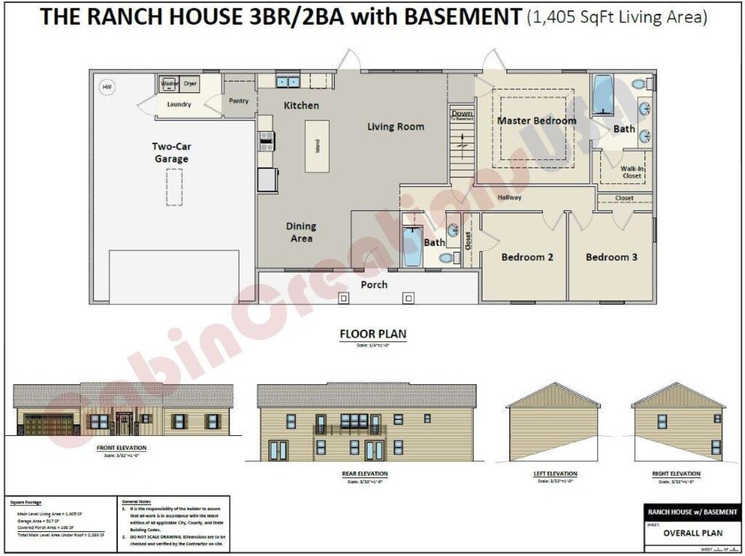 Ranch House With Basement - 3BR 2BA and 2 Car Garage - 1,405 Sqft (main ...