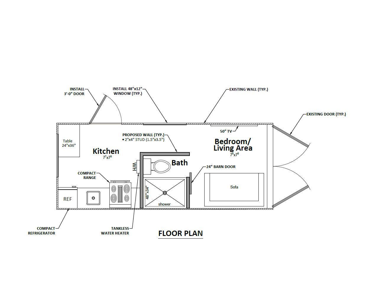 20'x8' Shipping Container Cabin Conversion Plans: ADU, Tiny Home ...
