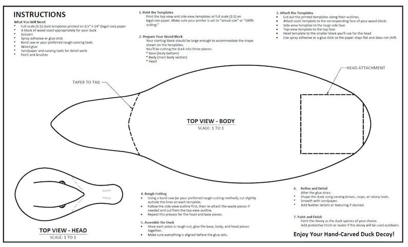 12" Duck Decoy - Wood Carving Template (PDF DOWNLOAD) - Etsy