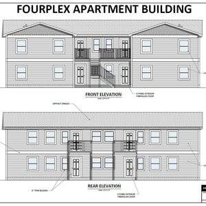 Fourplex Apartment Building Plan W Detached Garages: 3 Bed, 2 Bath ...