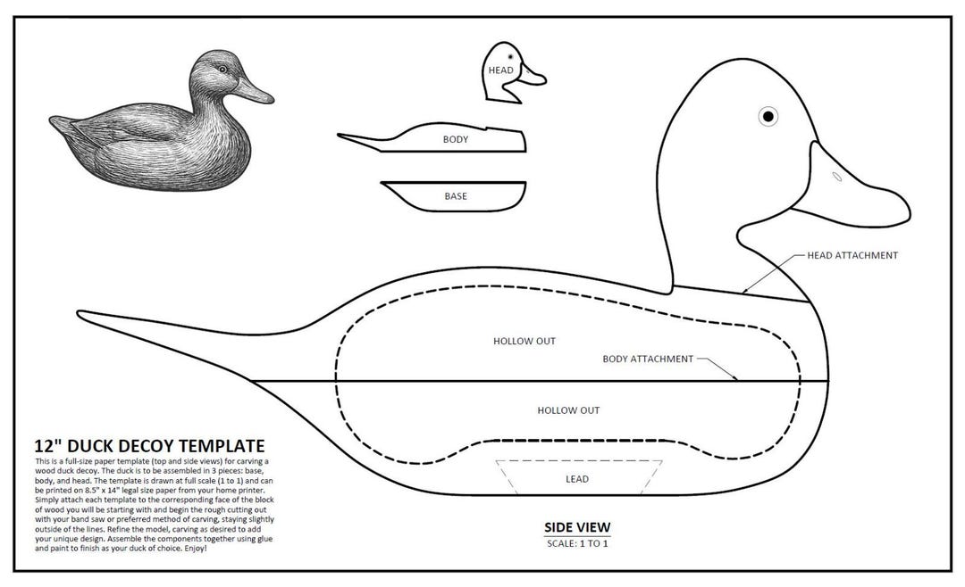 12" Duck Decoy - Wood Carving Template (PDF DOWNLOAD) - Etsy