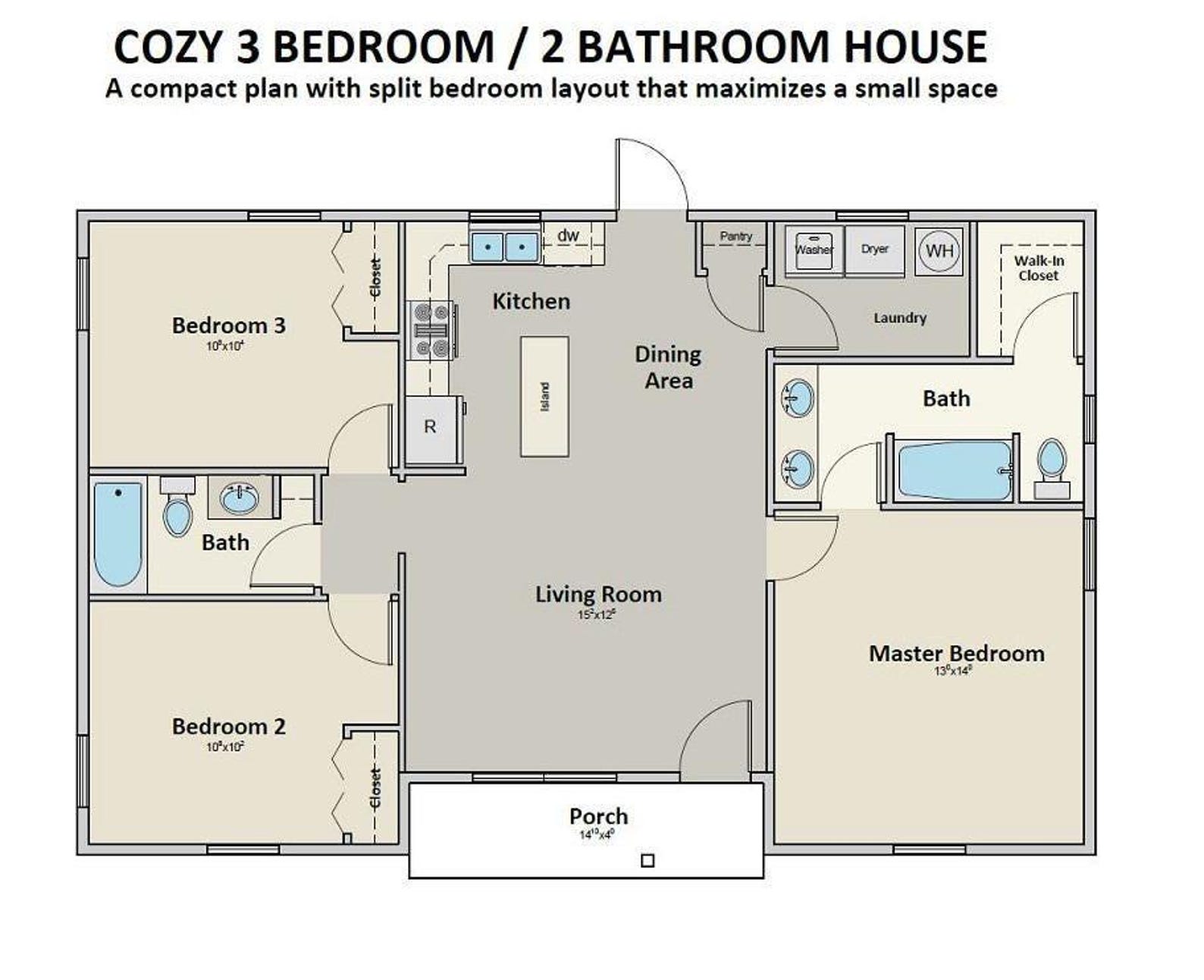 Cozyfarmhouse 3BR 2 BA Floor Plan (digital Downloadable Plan) - Etsy