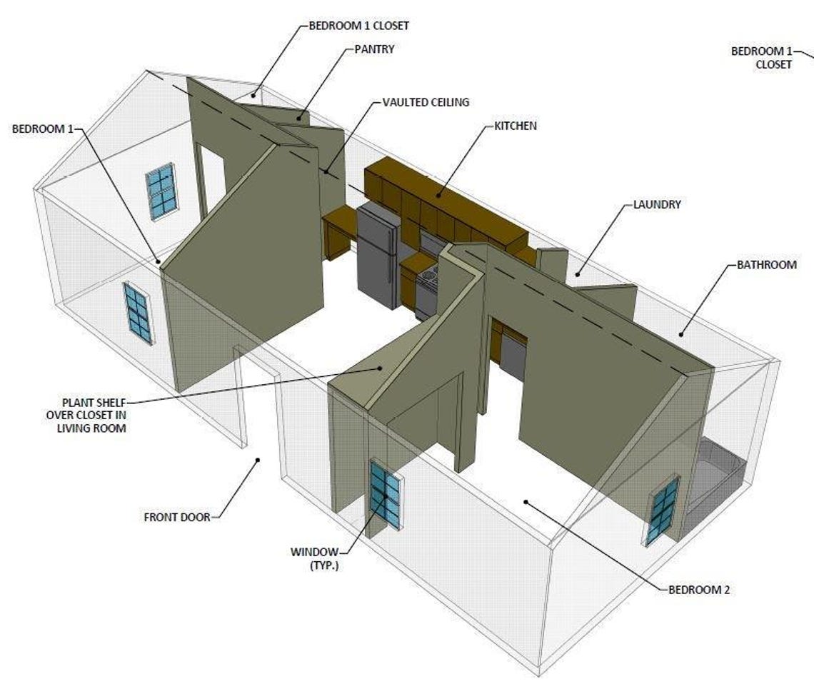 16'x36' Shed to Cabin Conversion Plans: 2BR 1BA ADU Layout (digital ...
