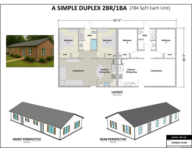 Duplex Apartment Plan: 2BR 1BA, 784 Sq Ft Unit (digital Downloadable ...