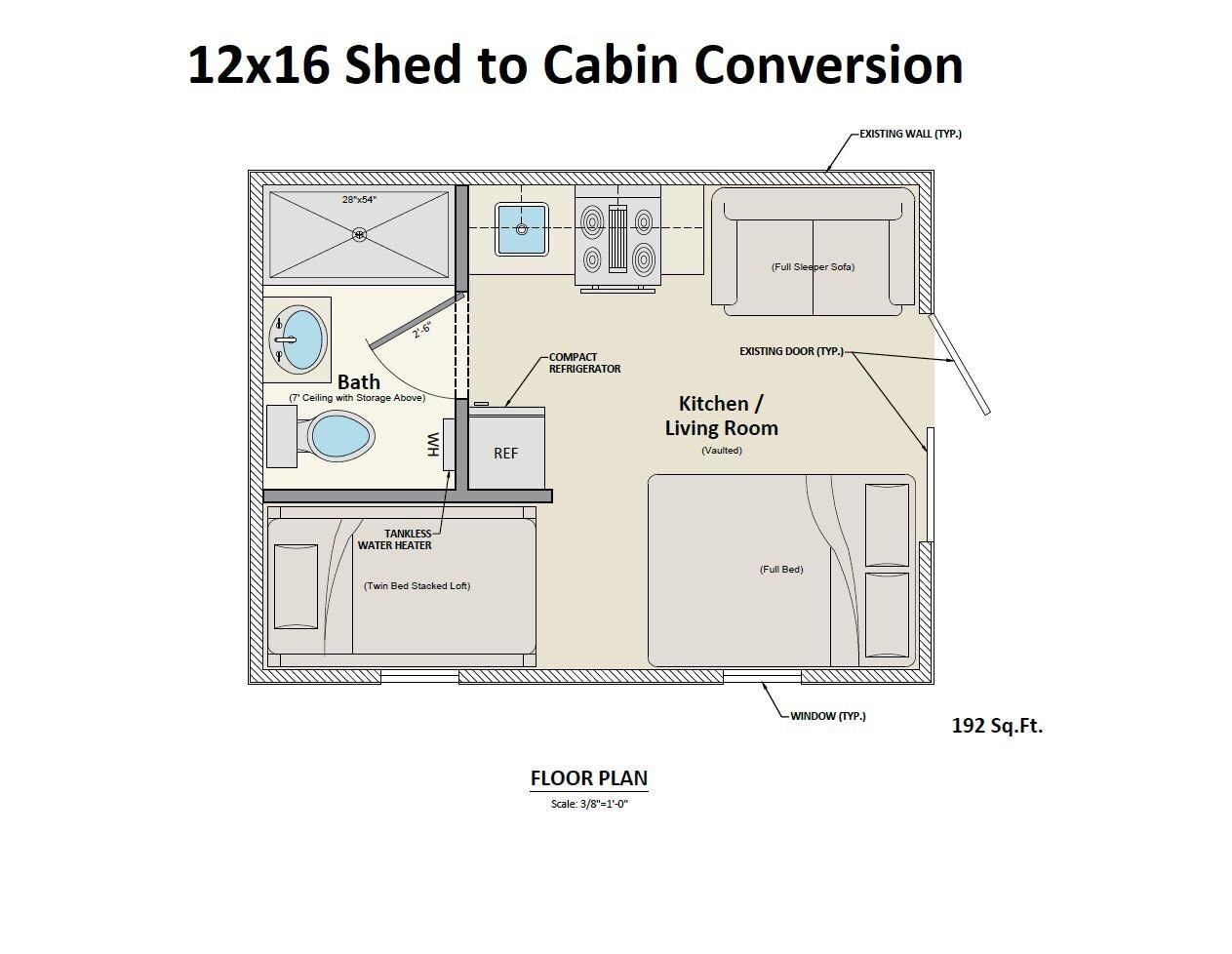 12'x16' Shed to Cabin Conversion Plans - Simple Layout to Turn Your ...