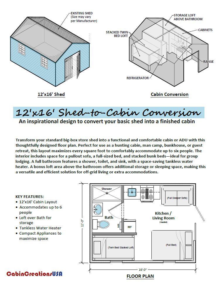 12'x16' Shed to Cabin Conversion Plans (downloadable Plan) - Etsy