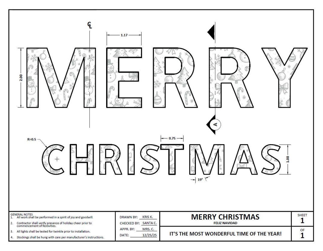 Merry Christmas - Engineering Drawing PDF - Etsy