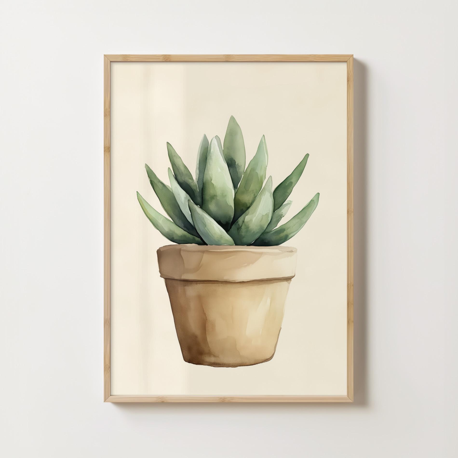 Watercolor Succulent Art Print | Minimalist, Cottage Core, Watercolor ...