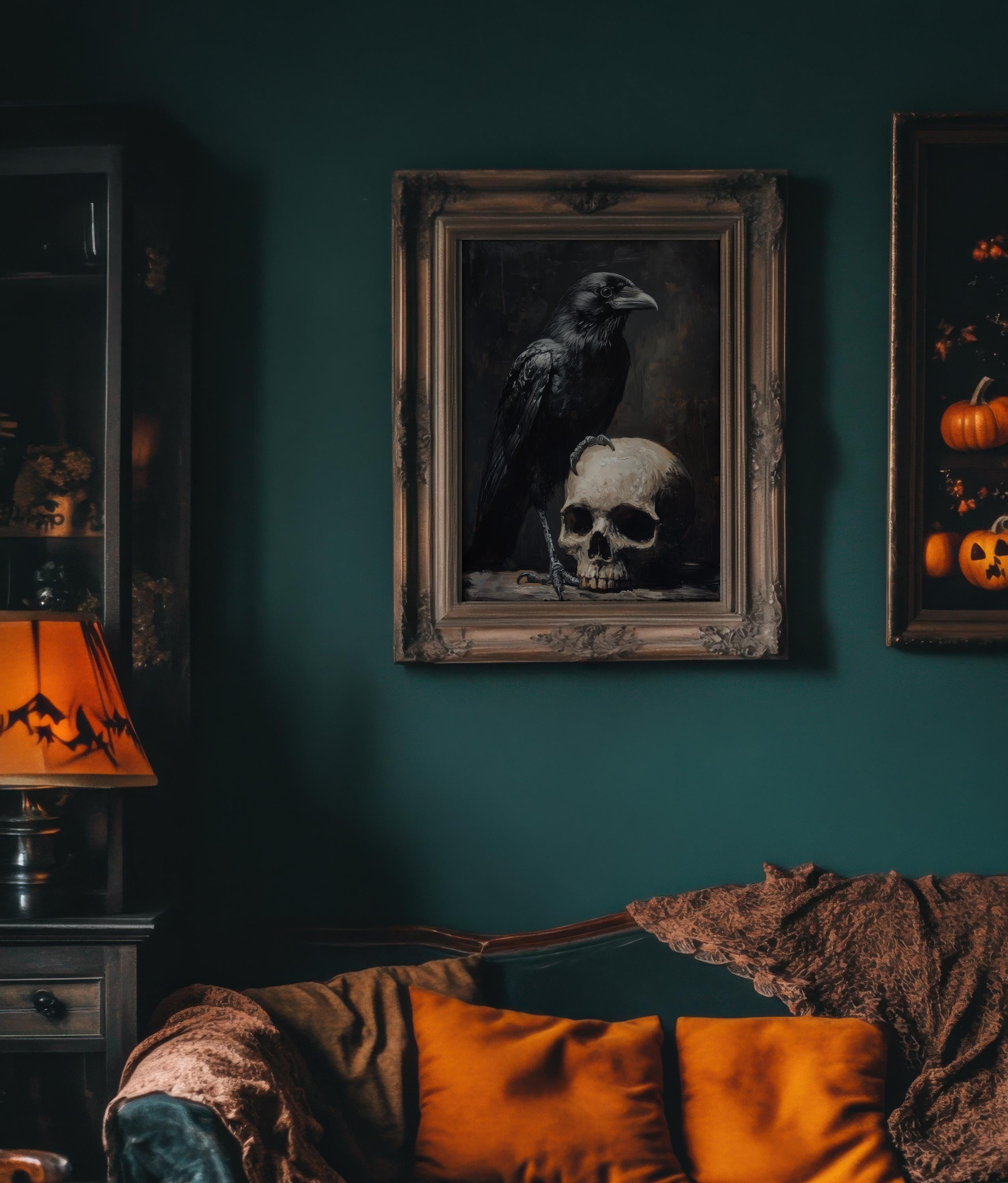 Crow & Skull Art Print | Oil Painting Halloween Art Print (spooky ...