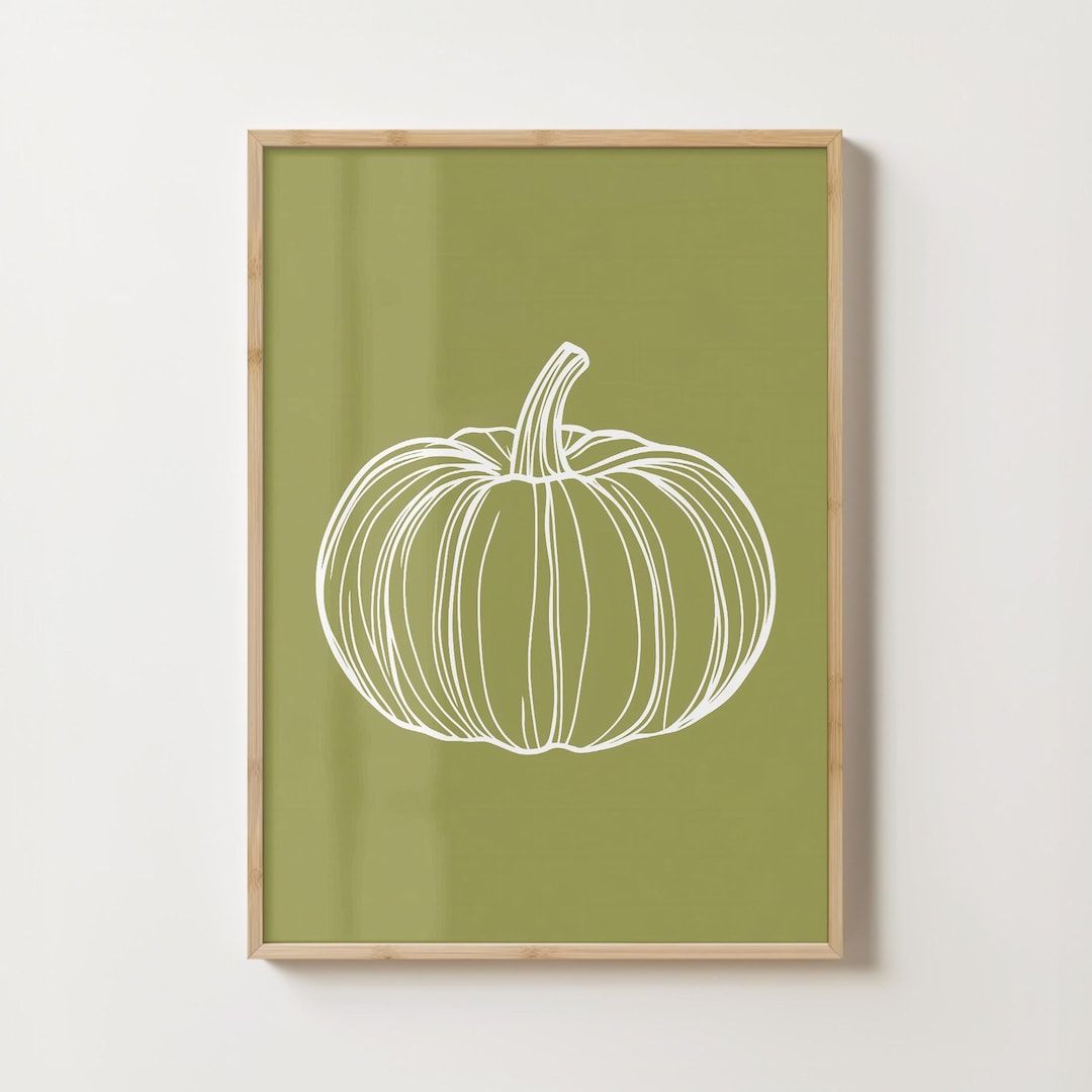 Fall Pumpkin Green Art Print | Minimalist Fall Line Art (pumpkin ...