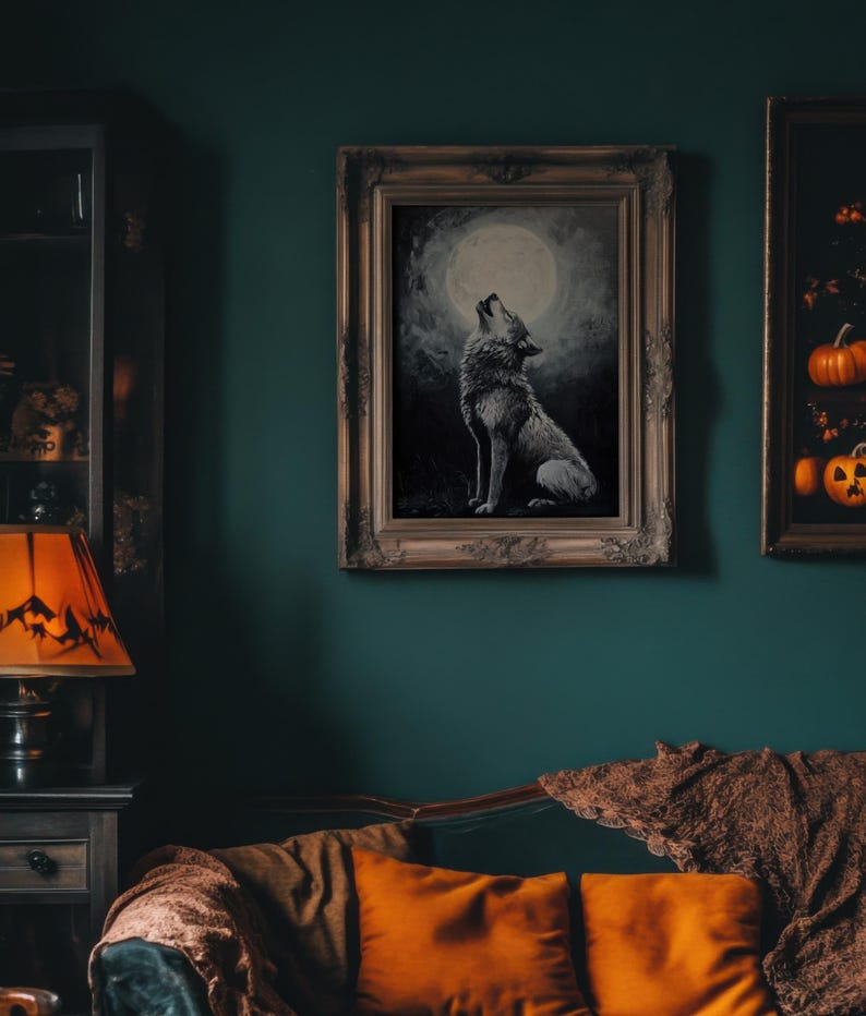 Wolf Howling at Moon Art Print | Oil Painting Art Print (spooky ...