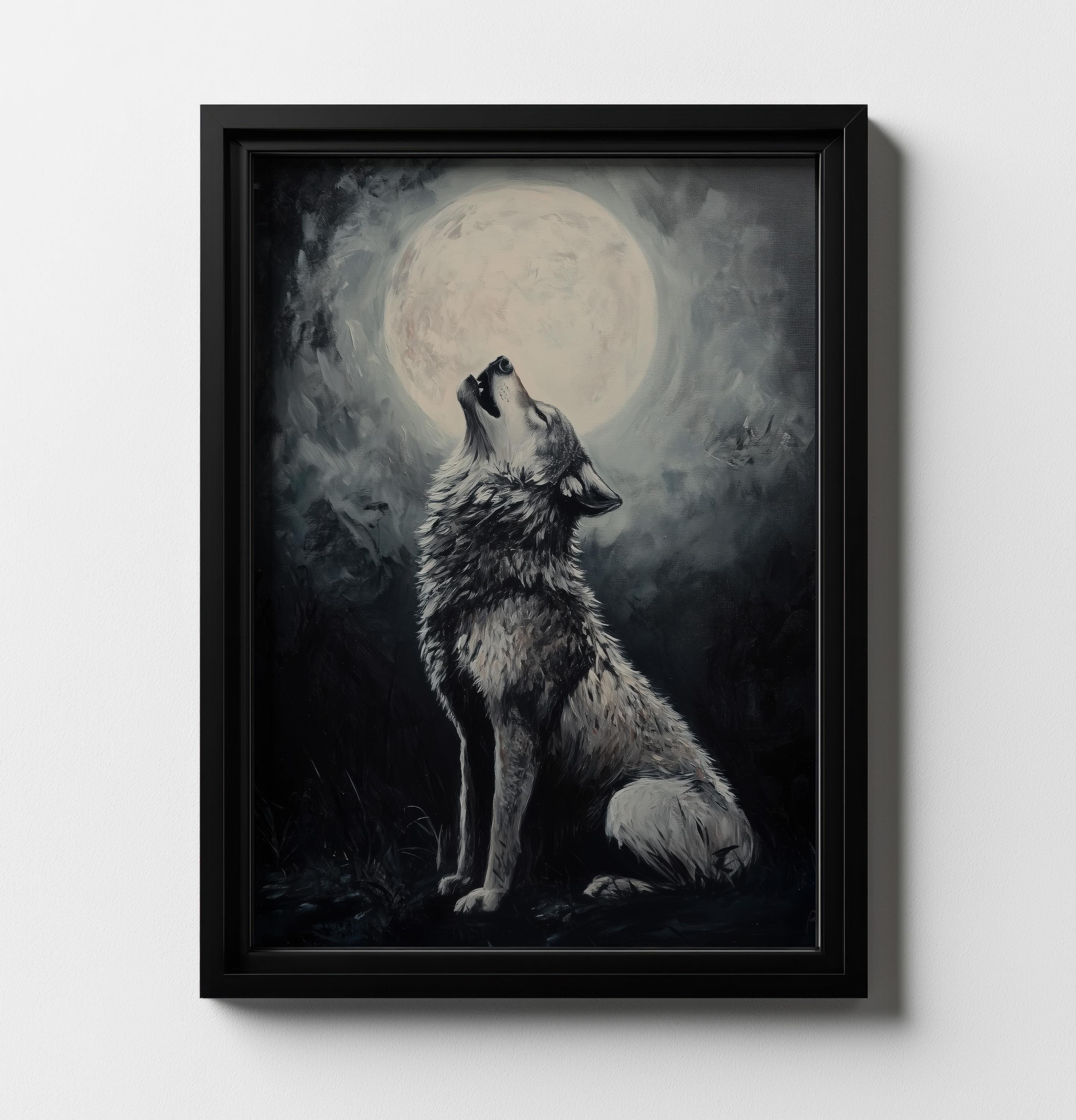 Wolf Howling at Moon Art Print | Oil Painting Art Print (spooky ...