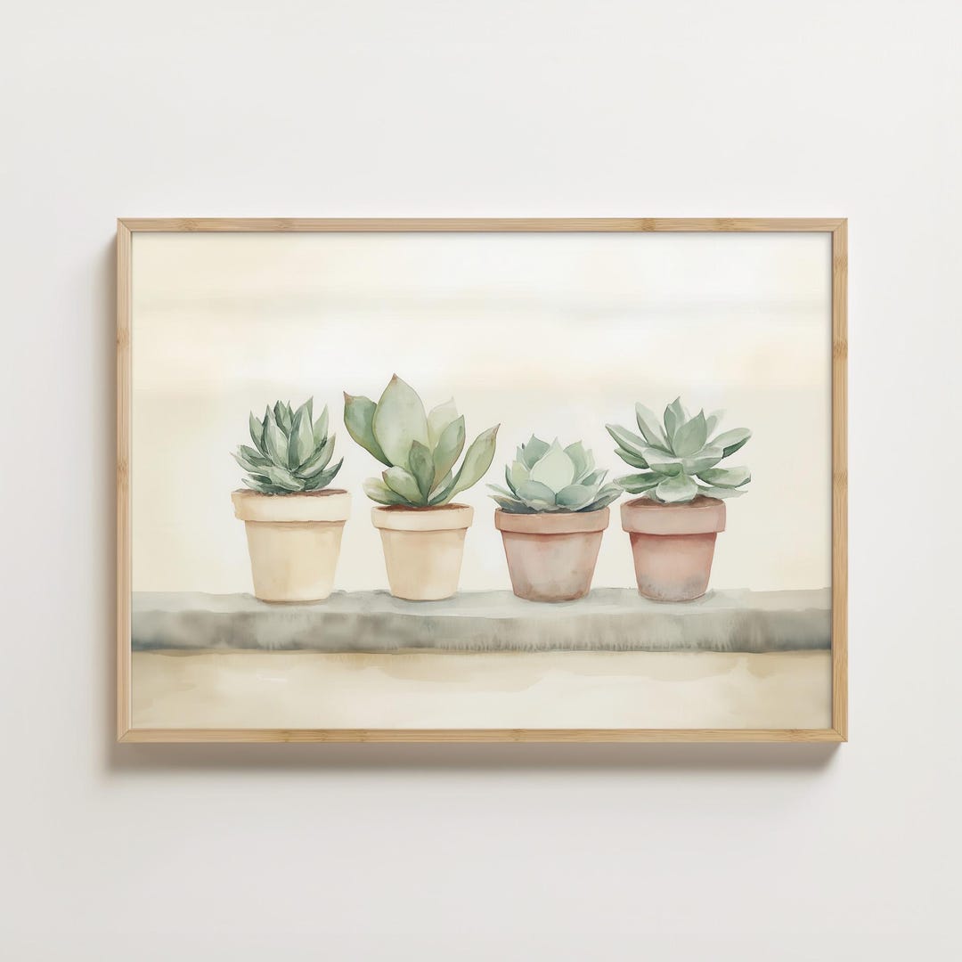Watercolor Illustrated Potted Succulents | Digital Art Print Download ...