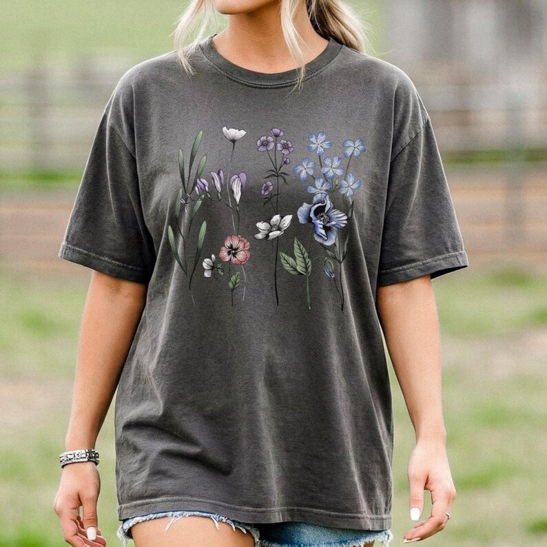 Wildflower T Shirt, Spring Botanical Floral Graphic Tee, Flower Lover ...