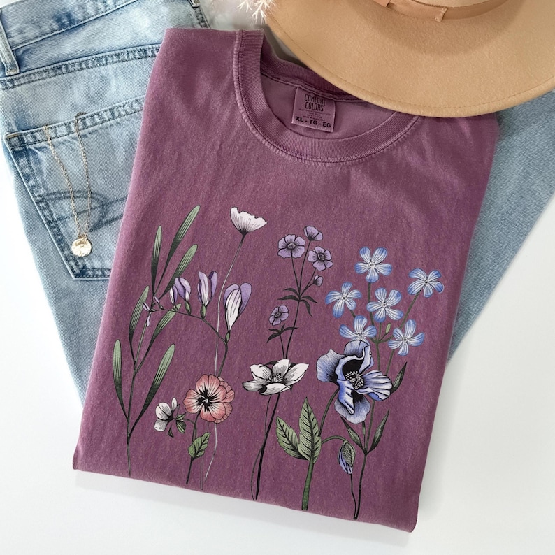 Wildflower T Shirt, Spring Botanical Floral Graphic Tee, Flower Lover ...