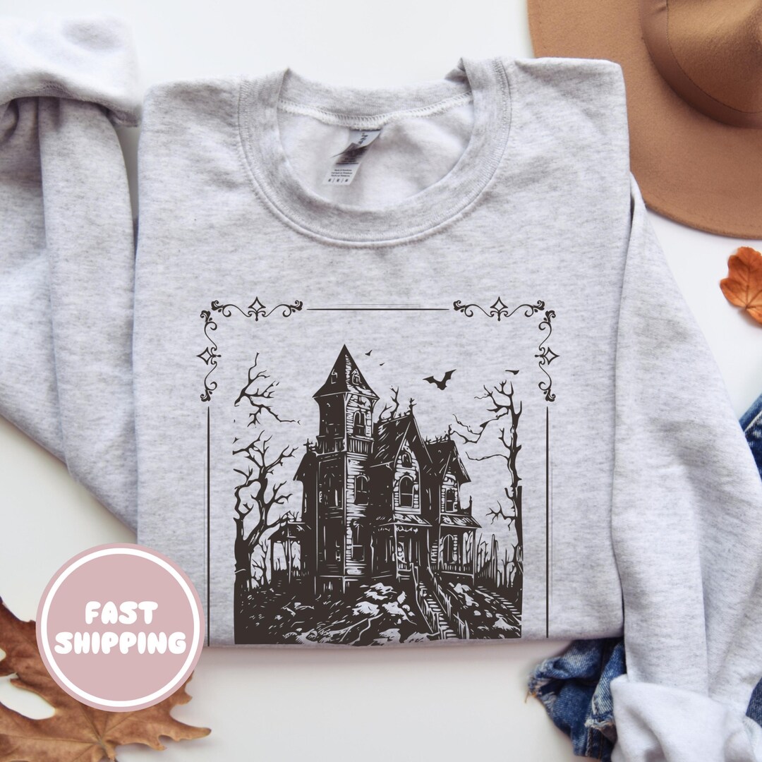 Vintage Halloween Haunted House Sweatshirt: Gothic Horror Crewneck - Etsy