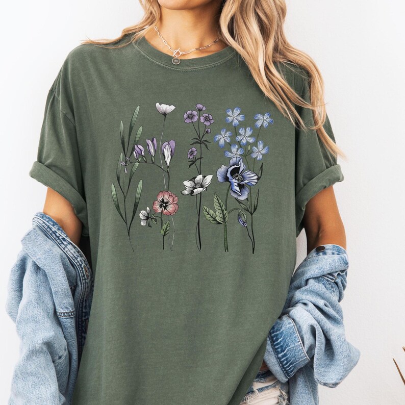 Wildflower T Shirt, Spring Botanical Floral Graphic Tee, Flower Lover ...