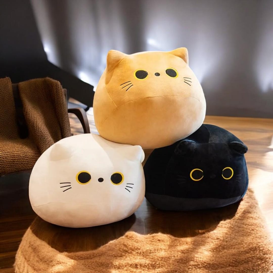 Cute Squishy Black Cat Plush Toy, White Cat Plushie, Stuffed Animal ...