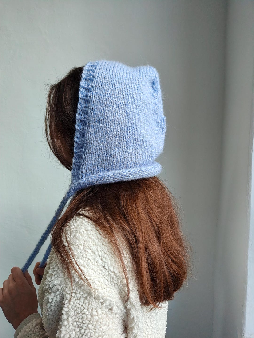 Chunky Mohair Bonnet, Bow Tie Bonnet With Ribbons, Adult Womens Knit ...