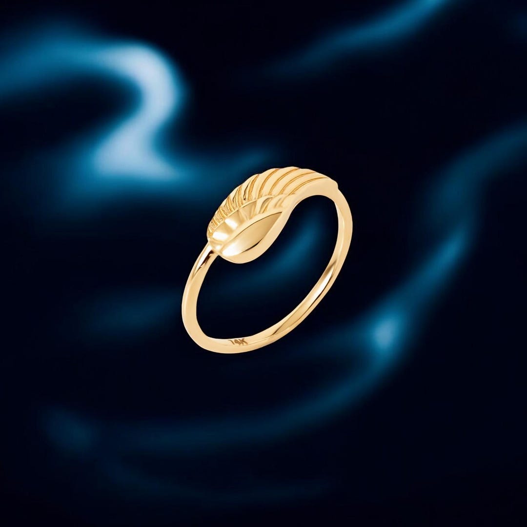 Gold Feather Ring, 14K Dainty Wing Band, Minimalist Boho Jewelry for ...