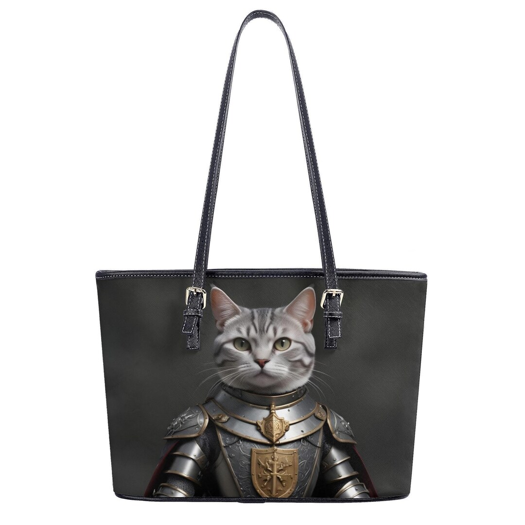 Knighted Templar Cat Tote Bag Cute Bag Vegan Faux Leather Shoulder Bag ...