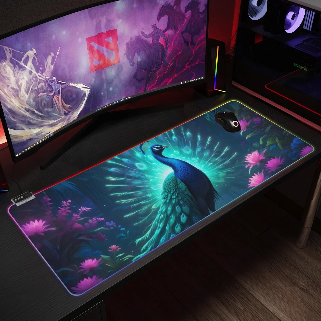 Glowing Peacock Mousepad Transparent LED RGB Keyboard Pad Mouse Pad for ...