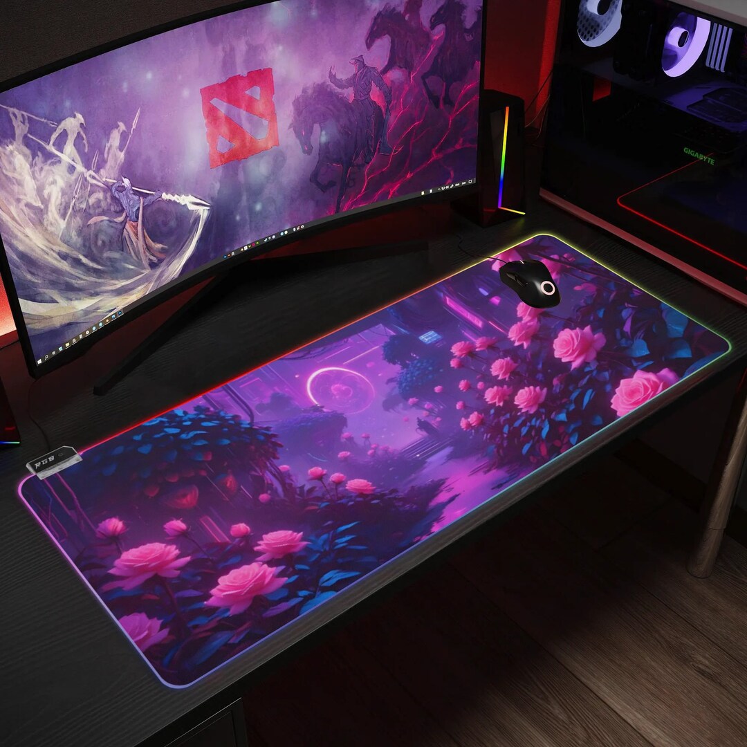 Glowing Roses RGB Mousepad, Extended LED Gaming Desk Mat - Etsy