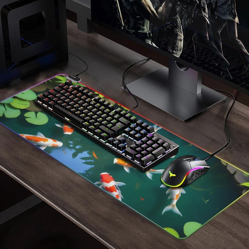 Koi Fish Colorful Mousepad Transparent LED RGB Keyboard Pad Gaming ...