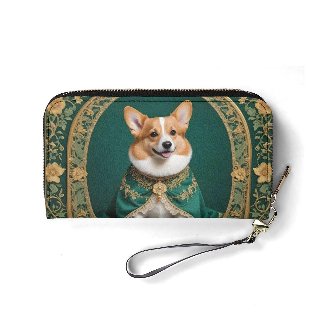 Corgi Prince in Ornate Cloak - Art Nouveau Regal Dog PU Leather Wallet ...