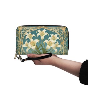 Ivory Lilies With Sky Blue Background Wallet – Vegan Leather Cute ...