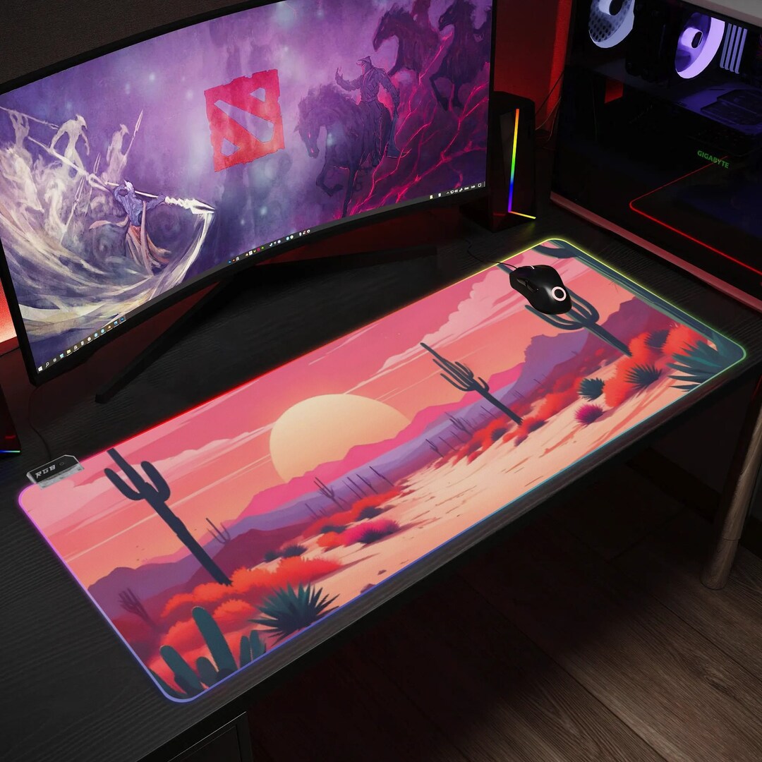 Desert Sunset RGB Keyboard Mousepad - Transparent LED Gaming Deskmat ...